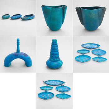 Merja Haapala, taidekeramiikkaa, 7 osaa, signeerattu Merja Haapala -95 ...