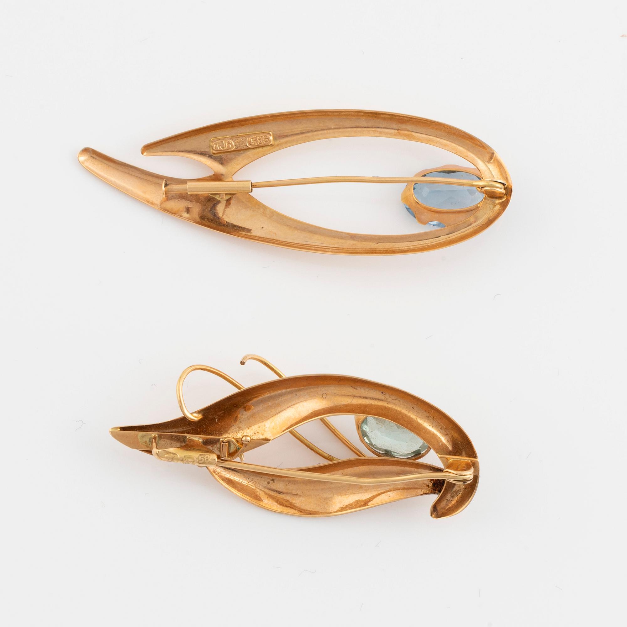 Broscher, ett par, 14K guld, Finland. - Bukowskis