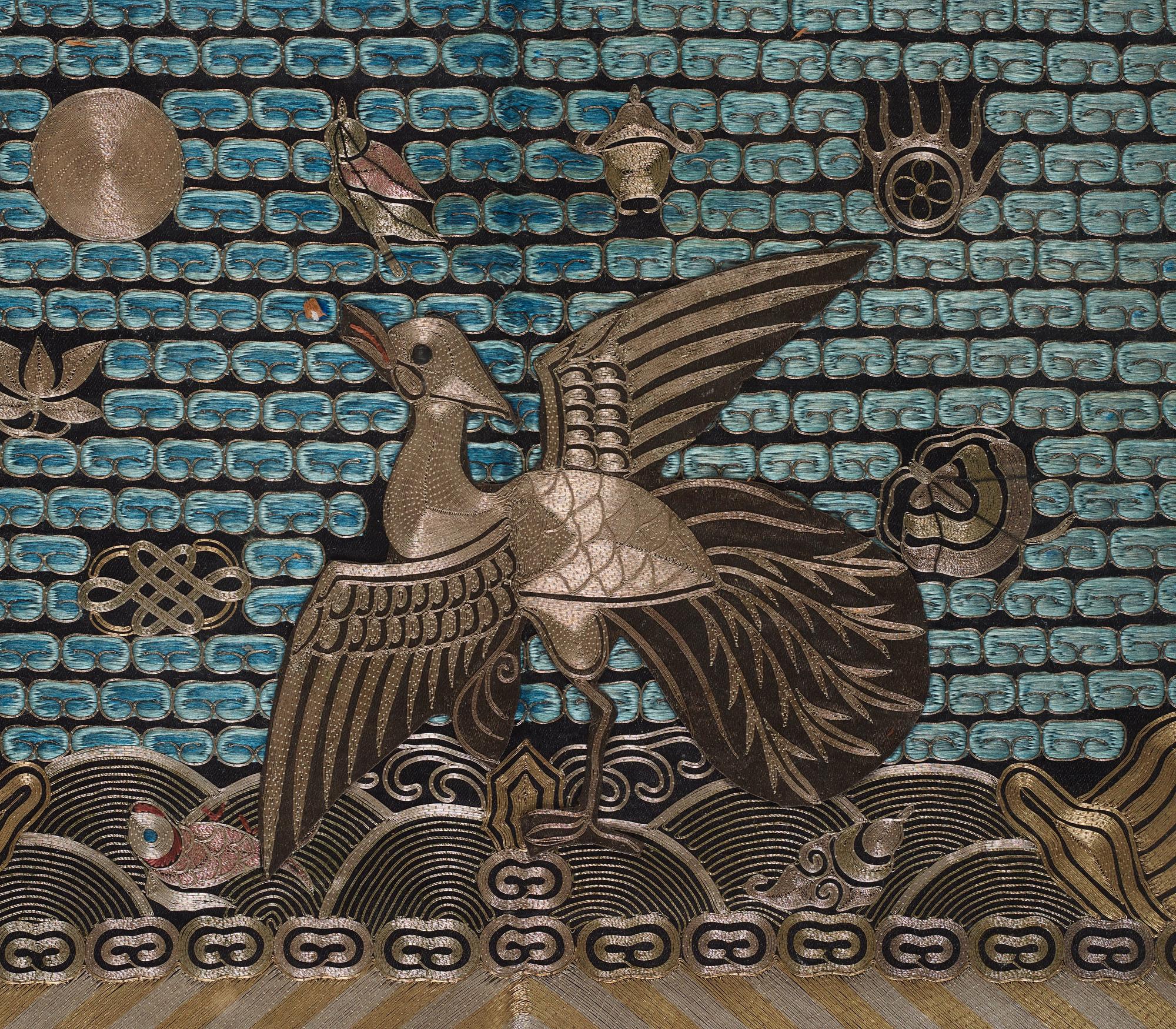 Two Chinese embroidered silk rank badges, Qing dynasty, 19th century ...