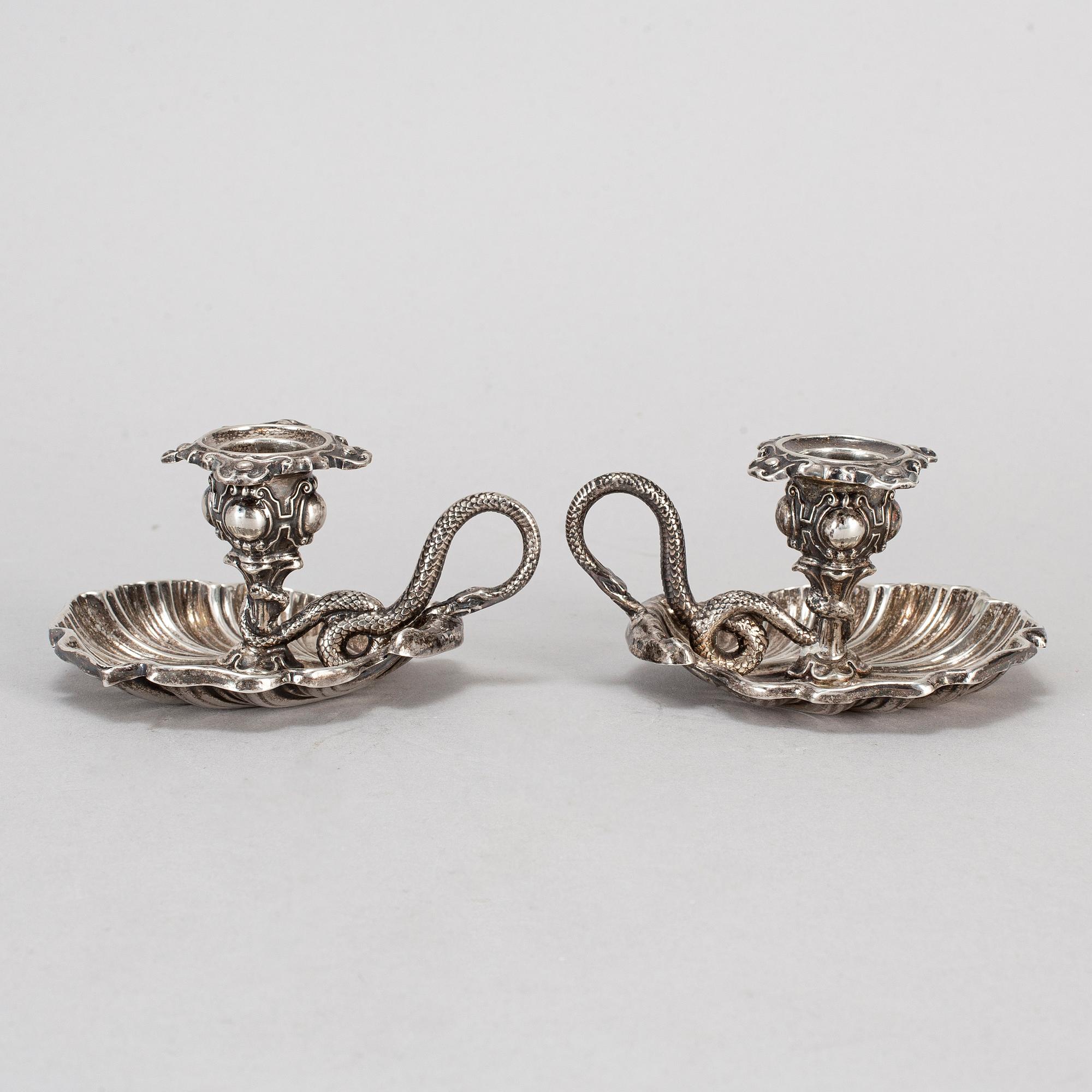 GUSTAV DAHLGREN, a pair of silver candlesticks from Stockholm, 1852 ...