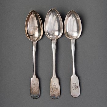 Three spoons in silver, St Petersburg, one marked Samuel Filander 1871 ...