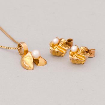 RIIPUS ja KORVAKORUT, viljellyt helmet, 14K kultaa. Lapponia 1980-luku ...