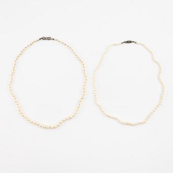 Pearl necklace, two pieces, graduated cultured pearls, clasp silver ...