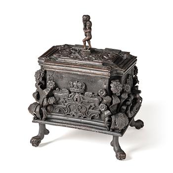 A South-German, presumably Nuremberg, Baroque iron and steel strongbox ...