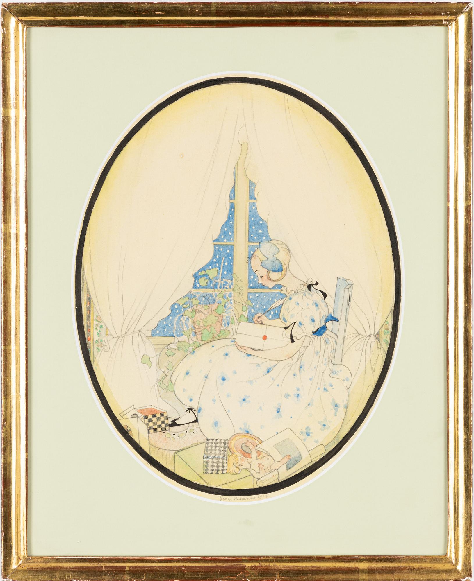 Einar Nerman, Flicka vid fönster skriver rim. - Bukowskis