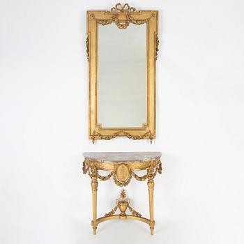 A gilt Gustavian style mirror av console table, early 20th Century ...