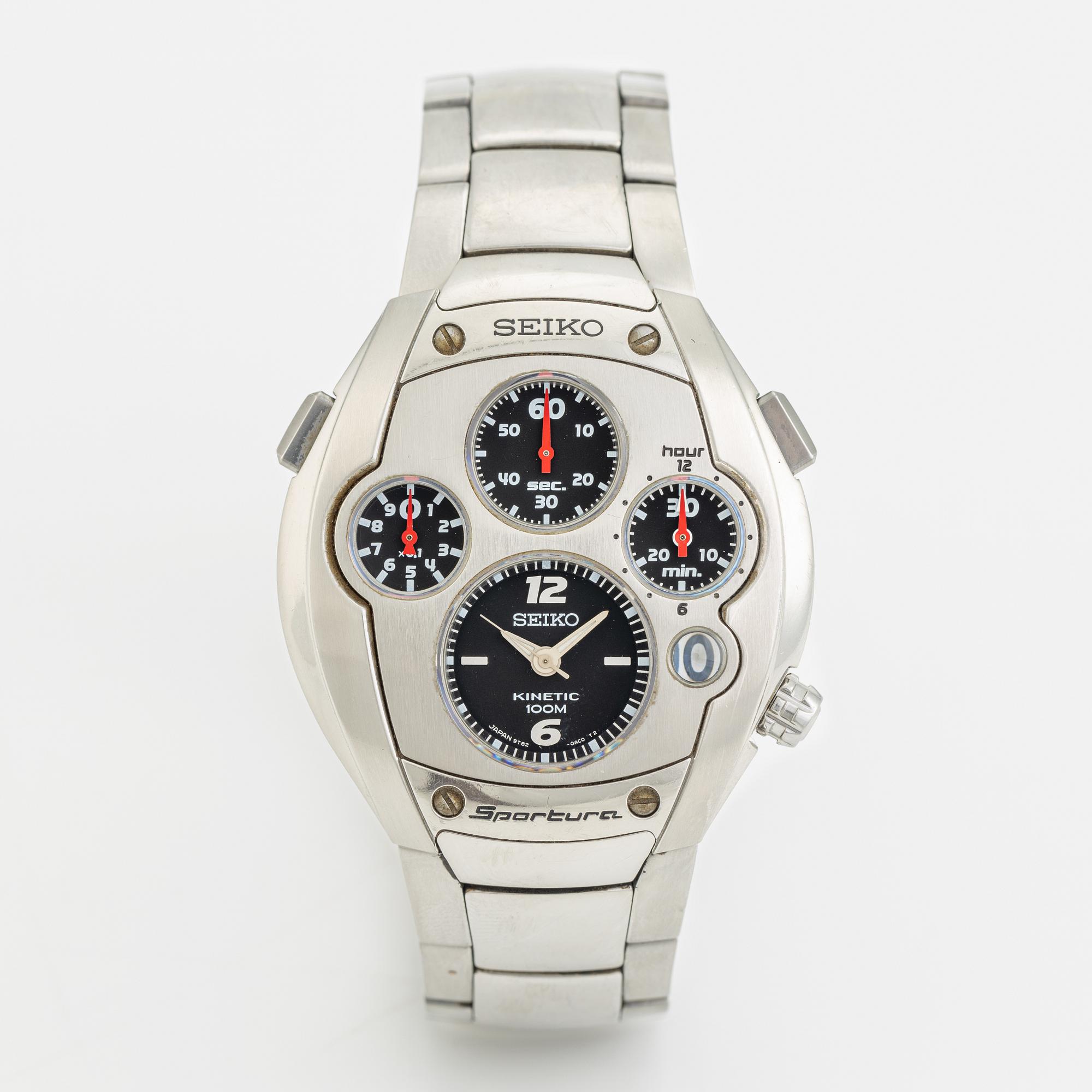 Seiko, Sportura, Kinetic, chronograph, wristwatch, 41 mm. - Bukowskis