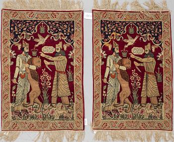 Antique Kerman Pictorial Rug "Lion & King Darius Achaemenid", ca 90 x ...