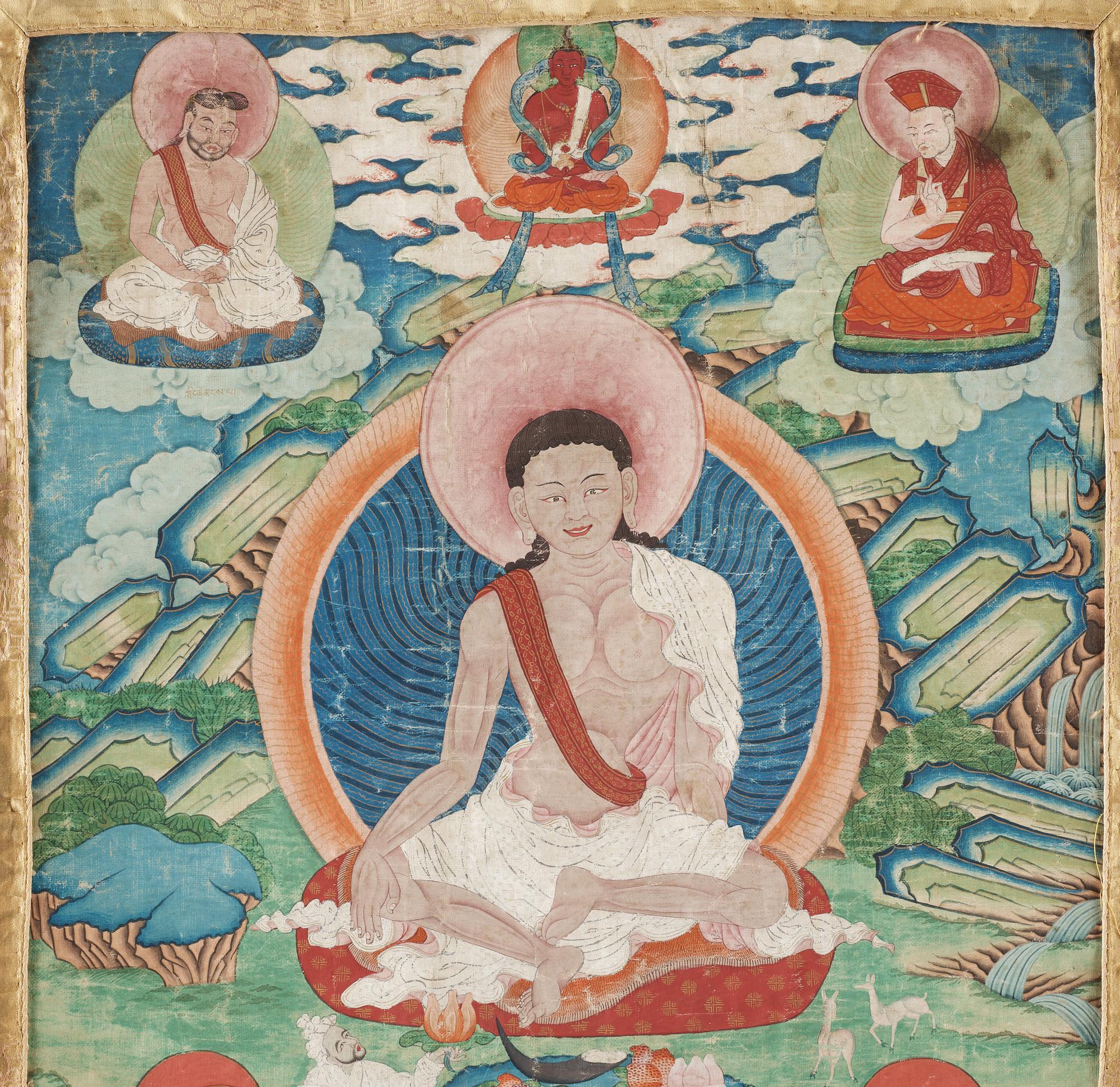 A Tibetan thangka depicting Milarepa, circa 1900. - Bukowskis