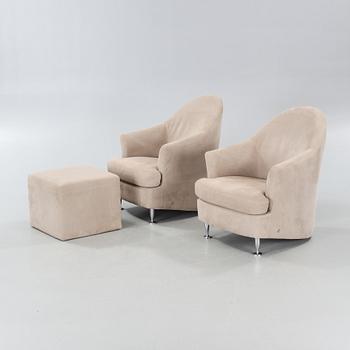 A pair of 21th century armchairs with a stools by Natuzzi, Italy ...