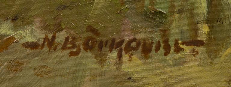 NILS BJÖRKQVIST, olja på duk, signerad och a tergo daterad 1957 ...