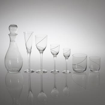 72 pieces of glass table ware, "Line" designed by Anna Ehrer for Kosta ...