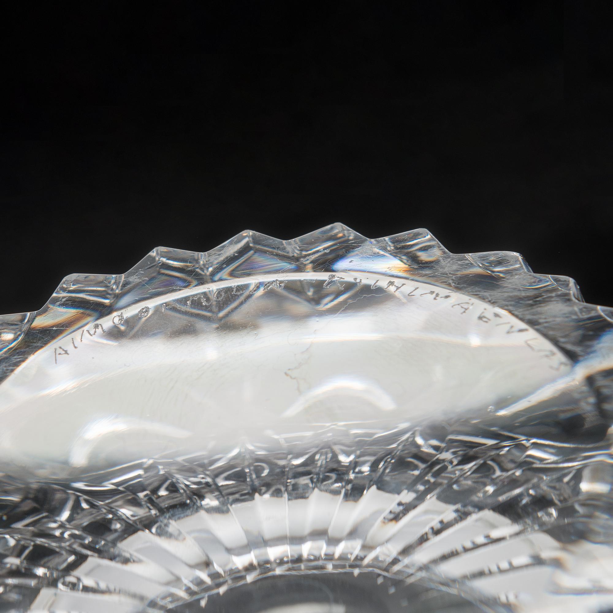 Aimo Okkolin, A cut crystal glass vase, bowl, model 6553, signed Aimo Okkolin Riihimäen Lasi oy ...