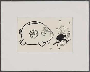 EWERT KARLSSON, ink drawing, caricature, signed EWK and dated 70 ...