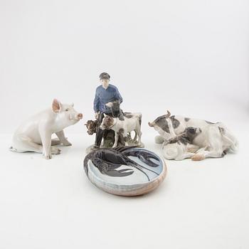 Figurines and ashtray, 4 pcs, Royal Copenhagen, Denmark, porcelain ...