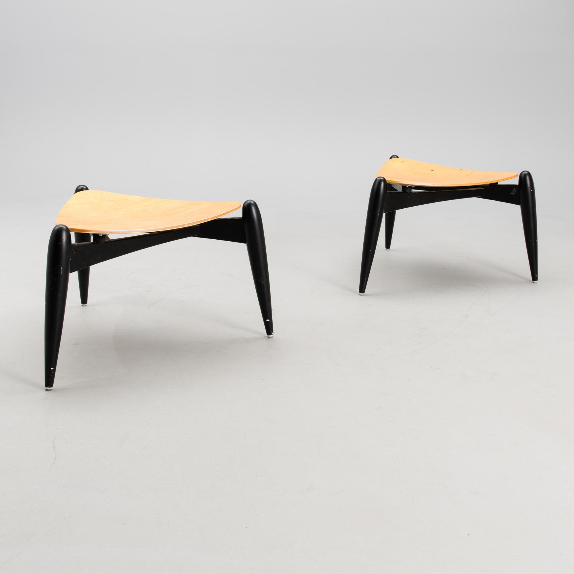 A pair of Tale stools labelled Tapiovaara design, made in Finland ...
