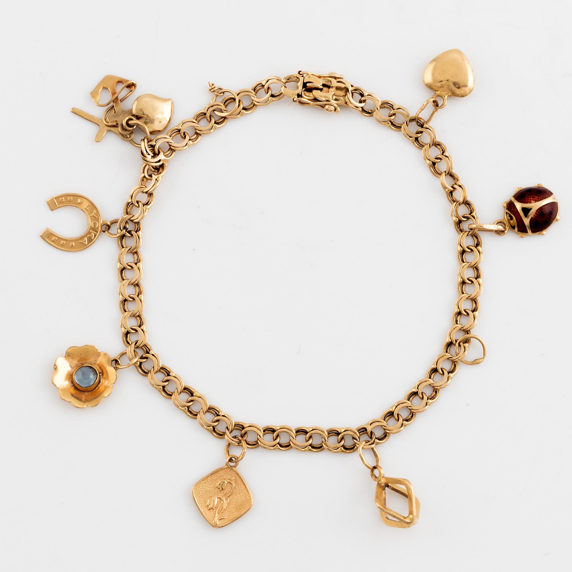 Armband 18K guld bismarcklänk, med berlocker. - Bukowskis