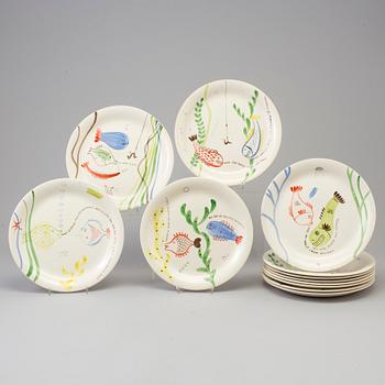 12 creamware dinner plates by Stig Lindberg for Gustavsberg, model ...