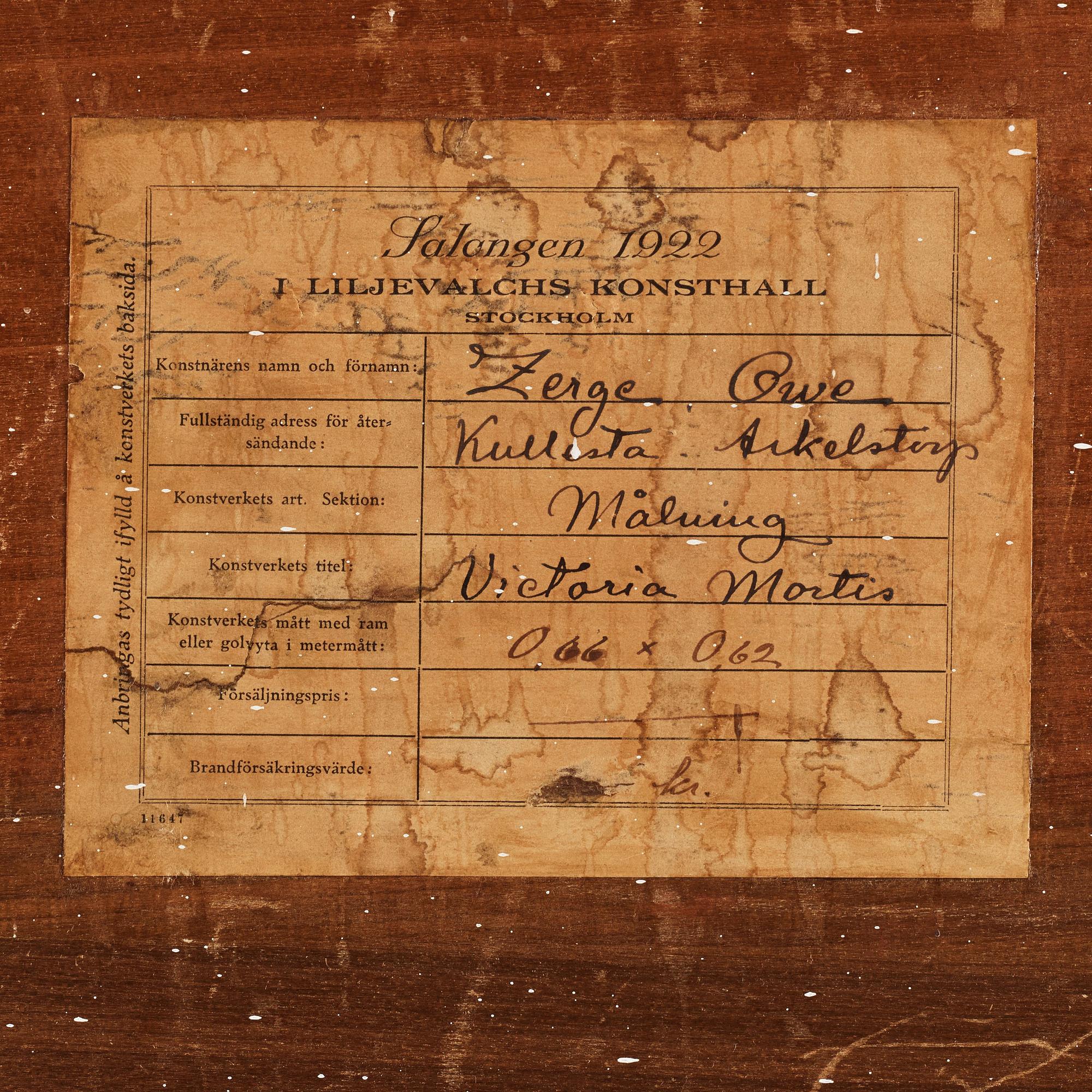 Owe Zerge, "Victoria Mortis". - Bukowskis