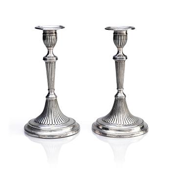 A pair of French 18th century silver candlesticks, unidentified makers ...