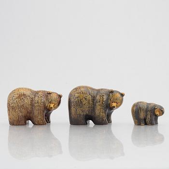 Lisa Larson, three bear stoneware figurines from the series "Lillskansen", Gustavsberg, Sweden ...