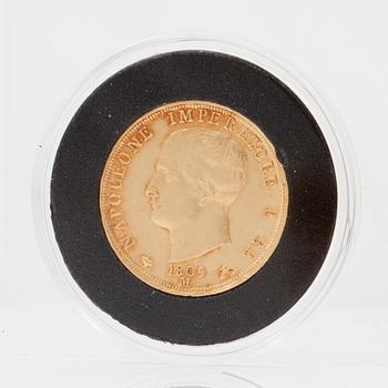 A 40 lire gold coin Napoleon Italy 1809. Weight ca 12.9 gram. - Bukowskis