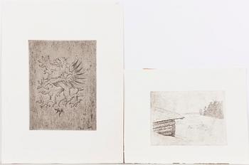 Hugo Simberg, line-etchings, 2 pcs, one of them signed in plate ...