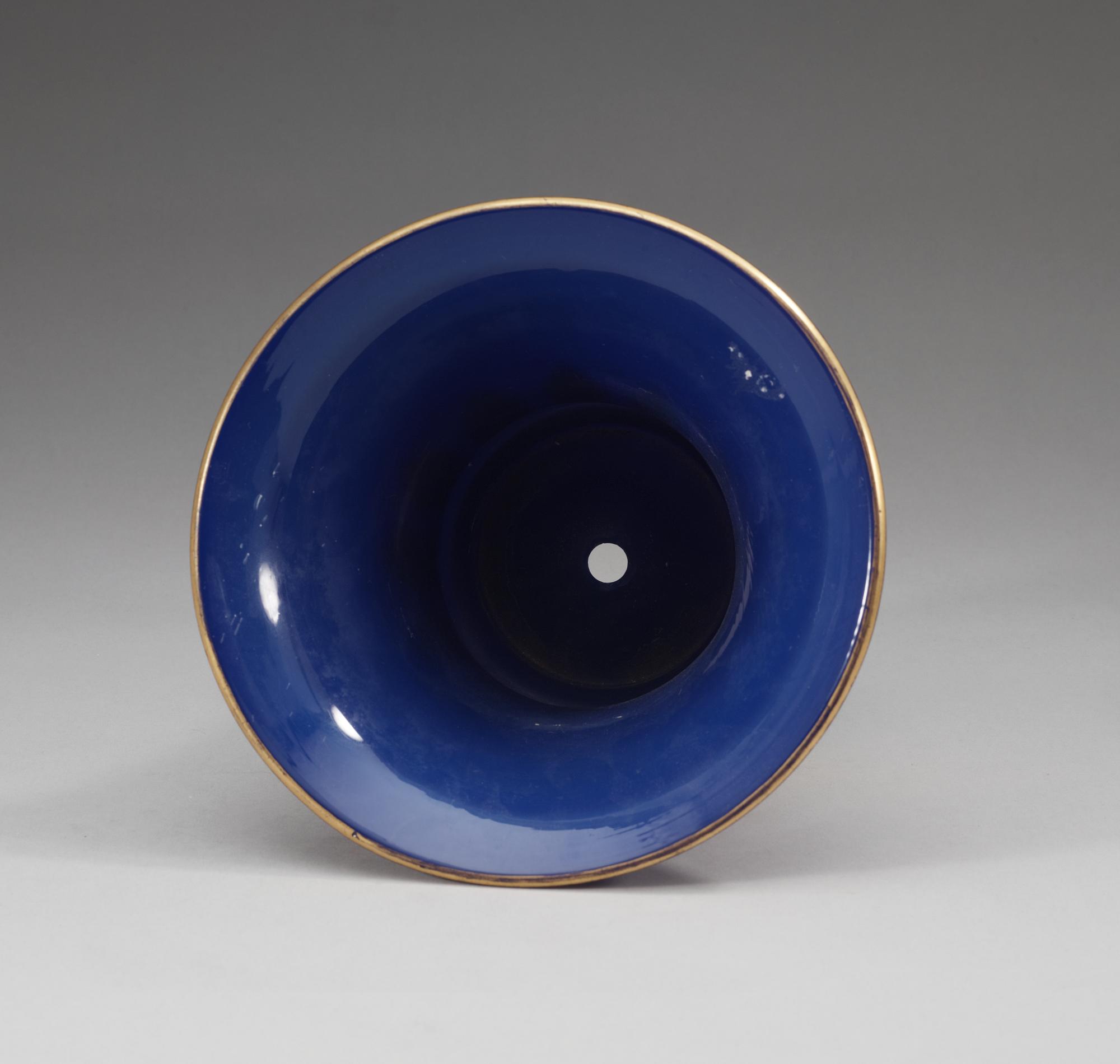 A Russian blue glass Cashe-pot with stand, Nikol'skoye glass factory ...