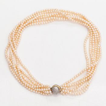 Ole Lynggaard, A 6-strand pearl collier, 14K gold, diamonds ca. 0.08 ct ...