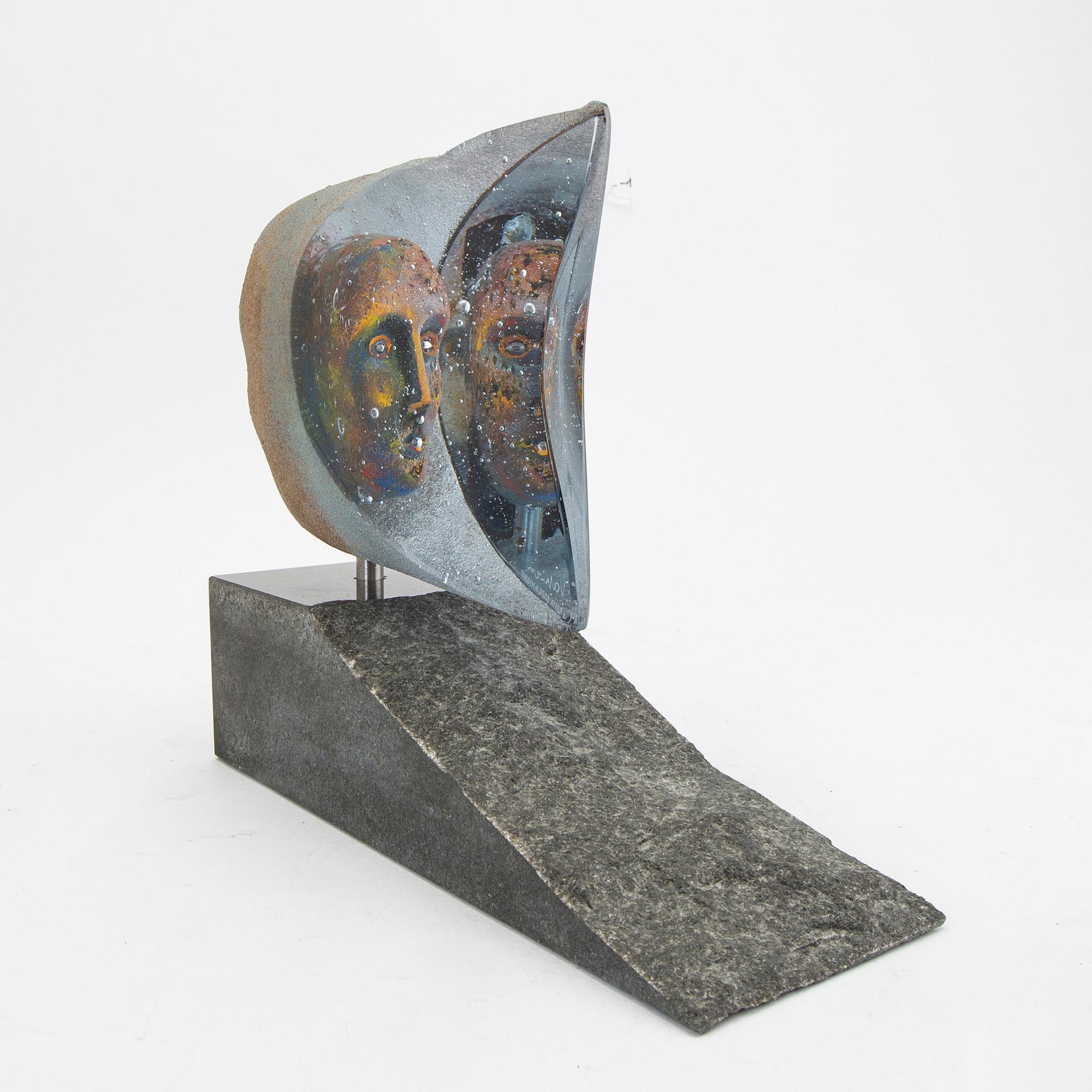 Bertil Vallien, a unique 'Janus' sand cast glass sculpture, Kosta Boda ...