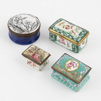 Four enamel boxes, 18-19th century. - Bukowskis