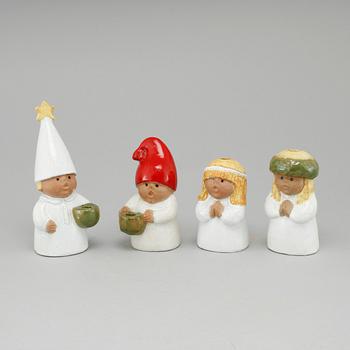 LISA LARSON, ljusstakar/figuriner, 4 st, stengods, "Advent", Gustavsberg, 1900-talets andra ...