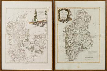 KARTOR, 2 st, handkolorerat kopparstick, Antonio Zatta, Venedig, 1700 ...