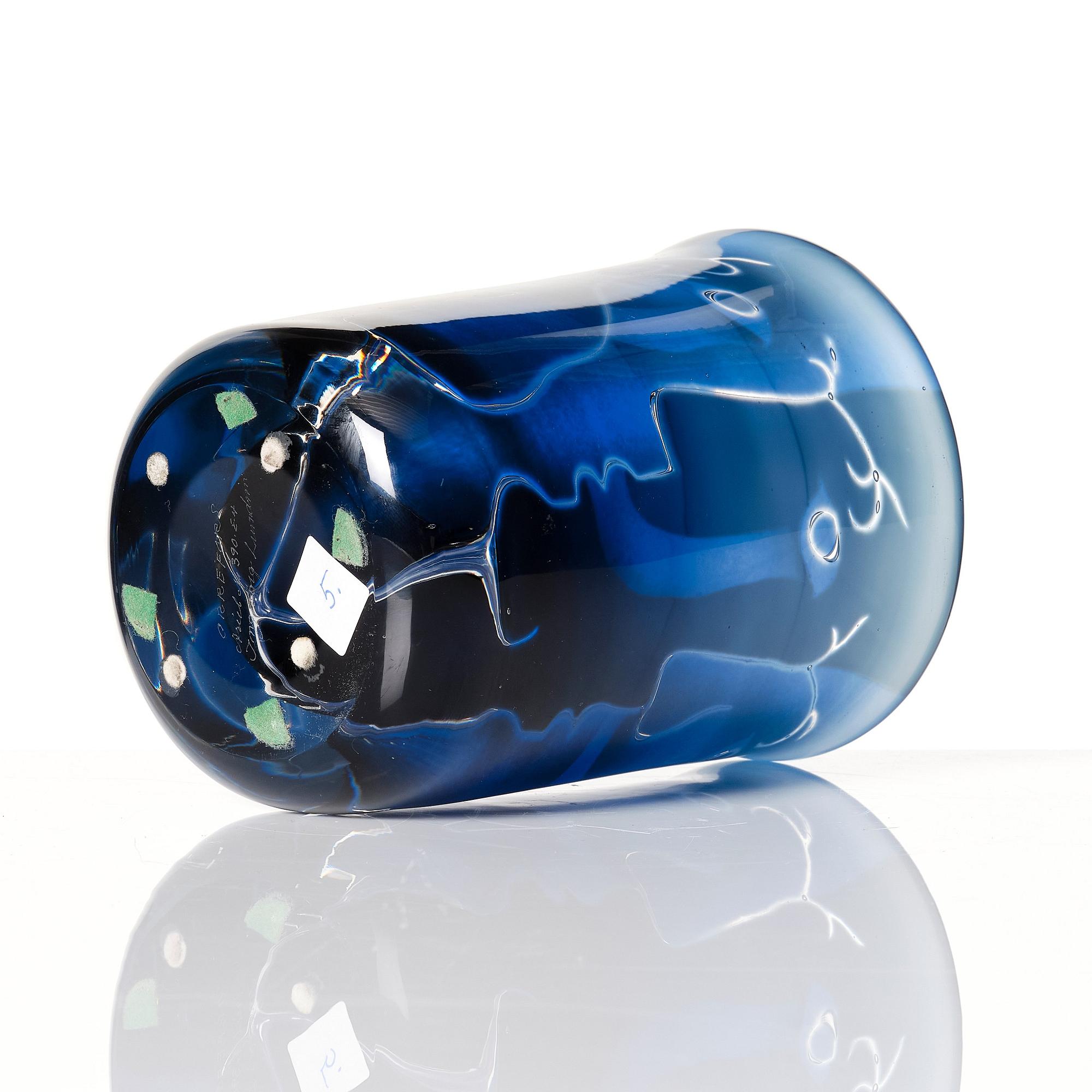 Ingeborg Lundin, a blue ariel glass vase 'Ansikten' (Faces), Orrefors ...