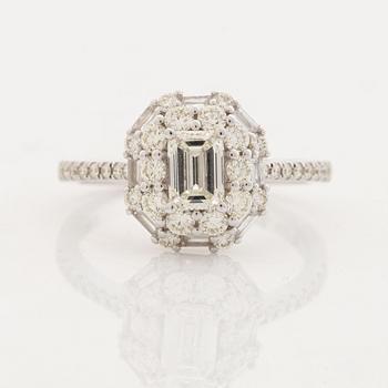 Emerald cut diamond and baguette and brilliant cut diamond ring ...