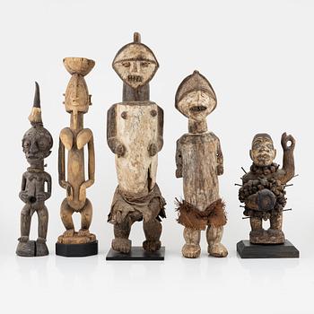 Five sculptures, reportedly from Fang, Gabon, Dogon, Mali, and moore ...
