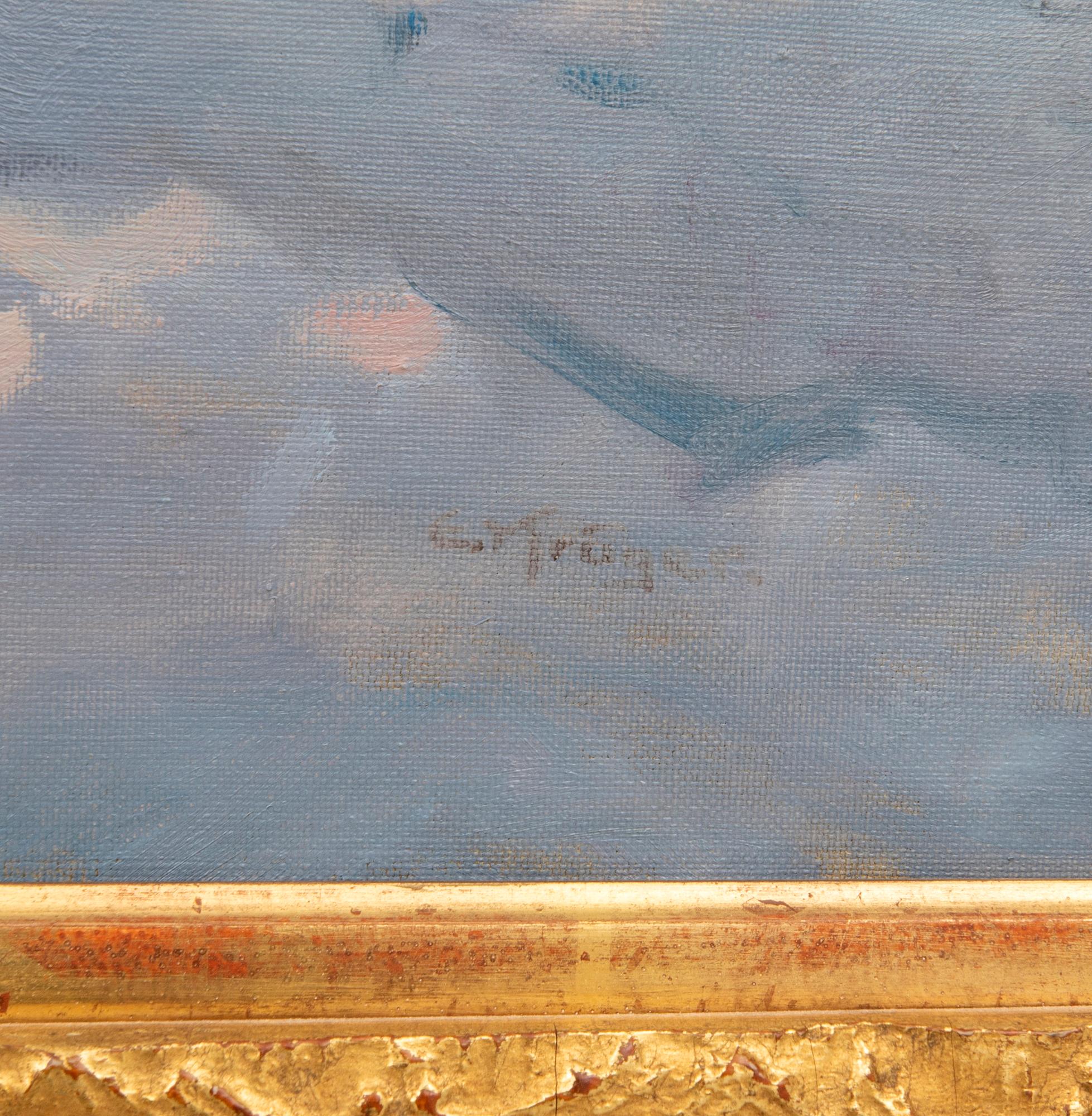 Einar Krüger, vinterlandskap med byggnader. - Bukowskis