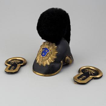A Swedish Royal Artillery officer helmet and epaulets, model 1848 and ...