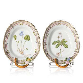 Two Royal Copenhagen 'Flora Danica' leaf shaped dishes, Denmark, 20th ...