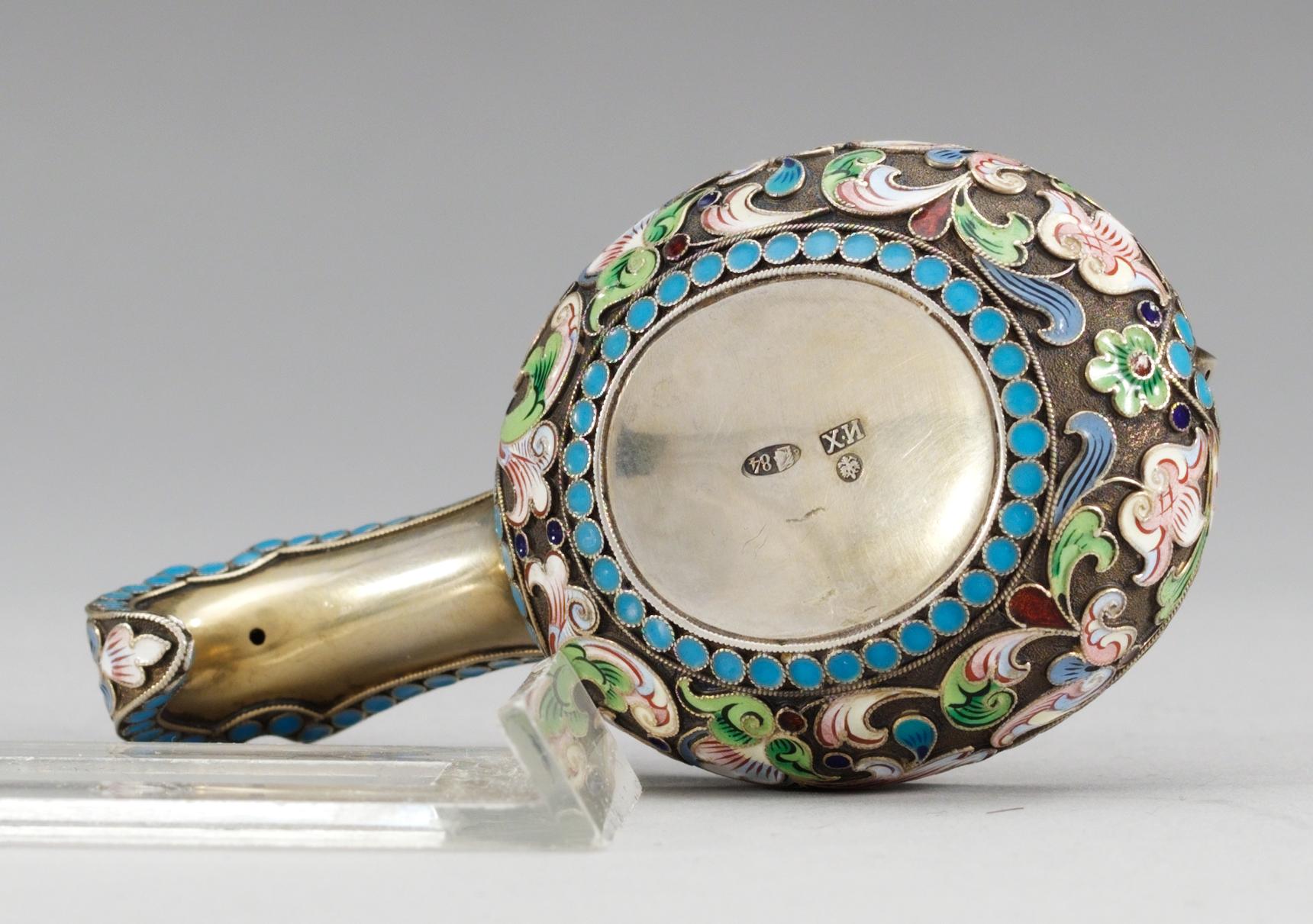 A RUSSIAN SILVER-GILT AND ENAMEL KOVSH, makers mark of Petrovich Chlebnikov, Moscow 1908-1917 ...