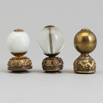 Three Chinese Mandarin hat buttons, late Qing dynasty, late 19th/early ...