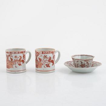 A pair of cups with ears and a cup with saucer, porcelain, -china, Qing ...