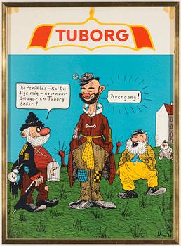 A Tuborg ad poster, Denmark, signed in print, Storm P. 1970s. - Bukowskis