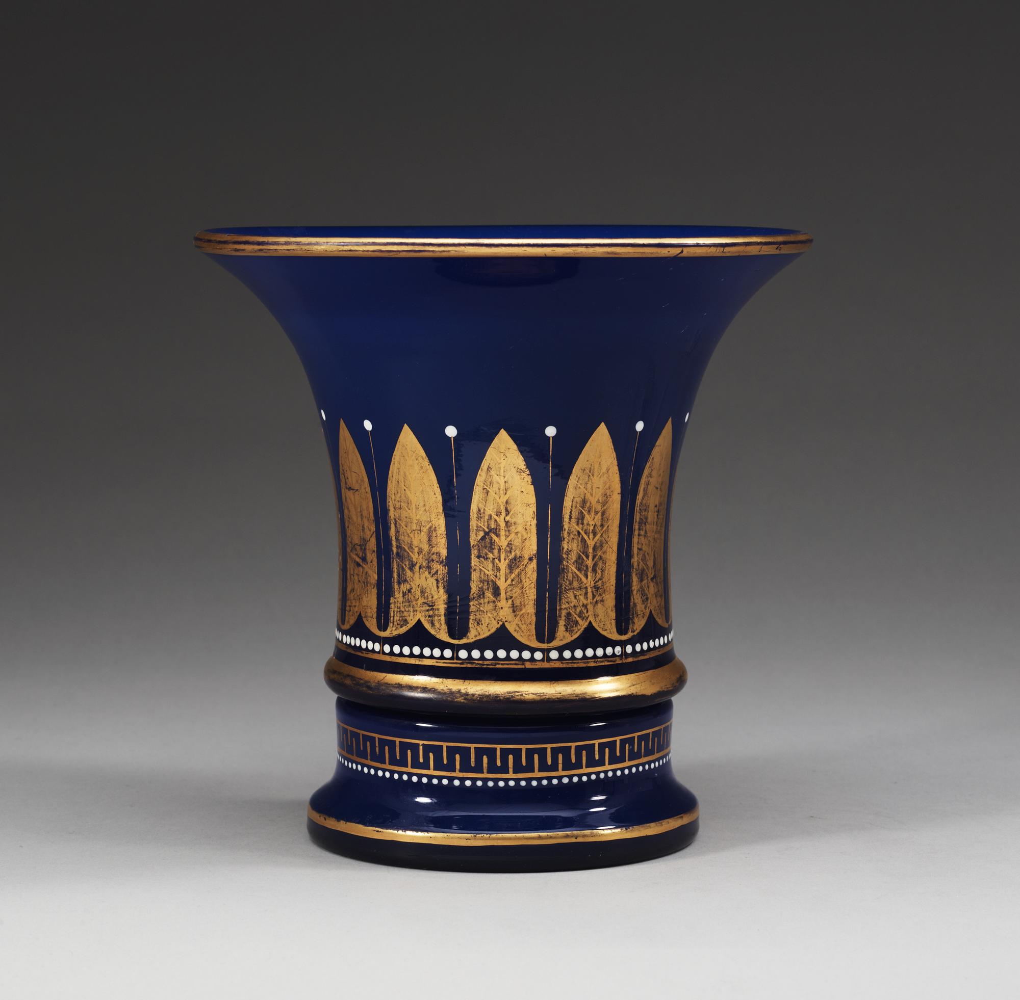 A Russian blue glass Cashe-pot with stand, Nikol'skoye glass factory ...