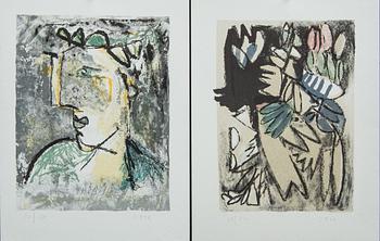 CAMILLA PYK, färglitografier, 2 st. Numrerade 111/170 samt 68/170 samt ...