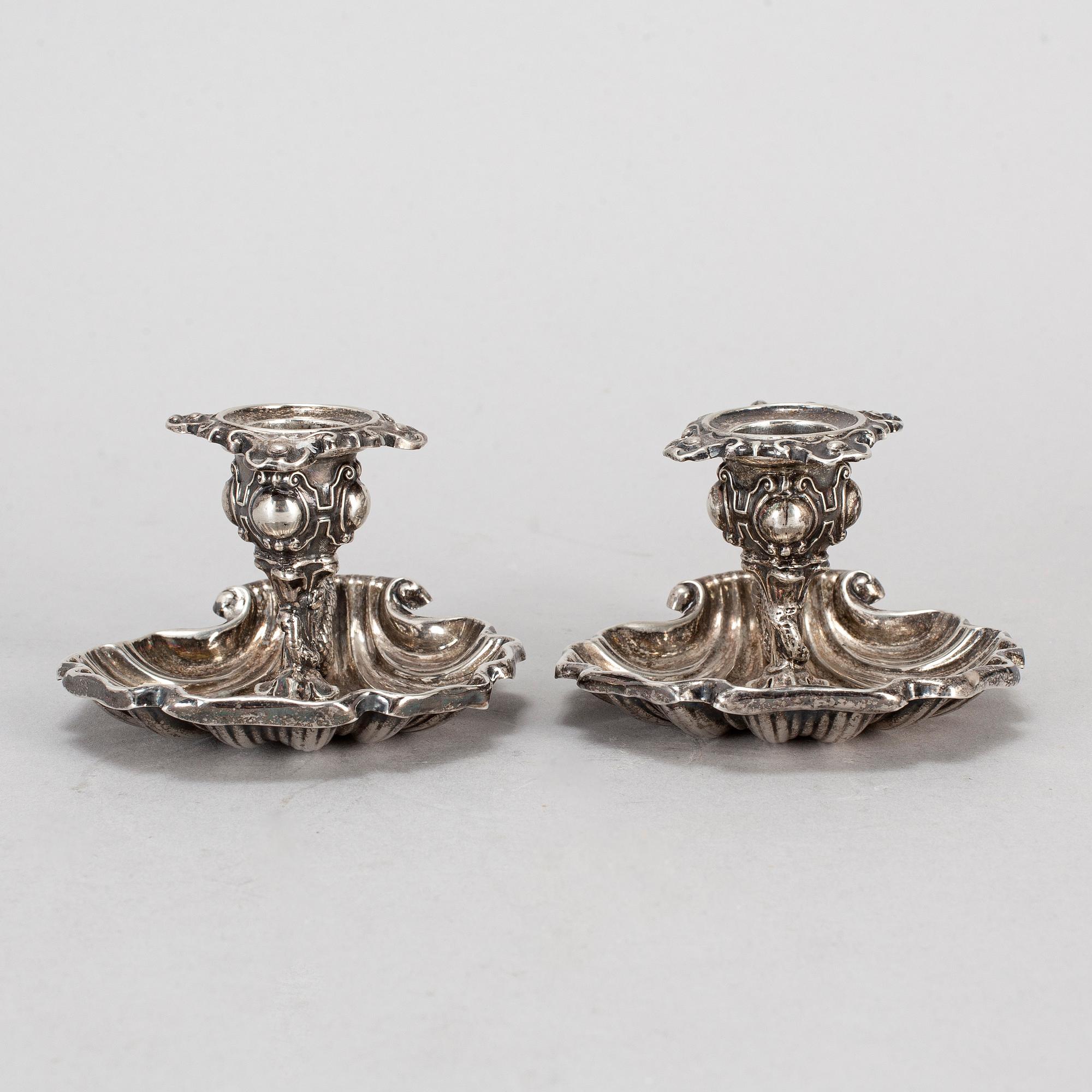 GUSTAV DAHLGREN, a pair of silver candlesticks from Stockholm, 1852 ...