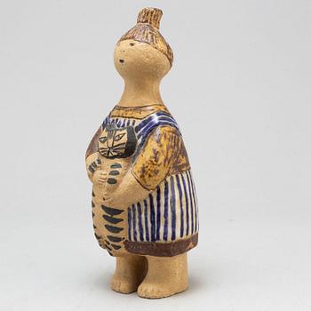 LISA LARSON, figurin, "Stina med katt", Gustavsberg stengods 1900 ...