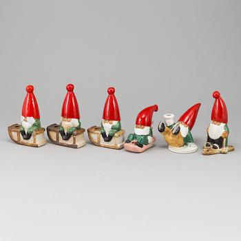 LISA LARSON, tomtar/ ljusstakar, 6 st, stengods, K-studion, Gustavsberg ...