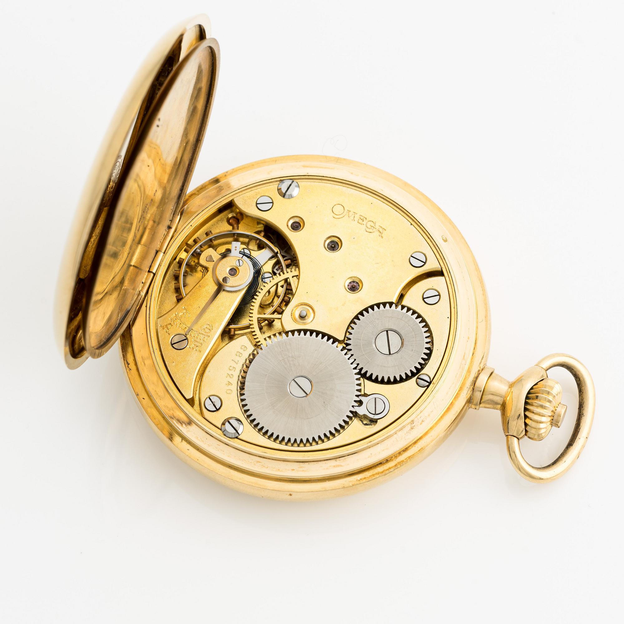 Omega, hunter case, 18K gold chain, pocket watch, 52.5 mm. - Bukowskis