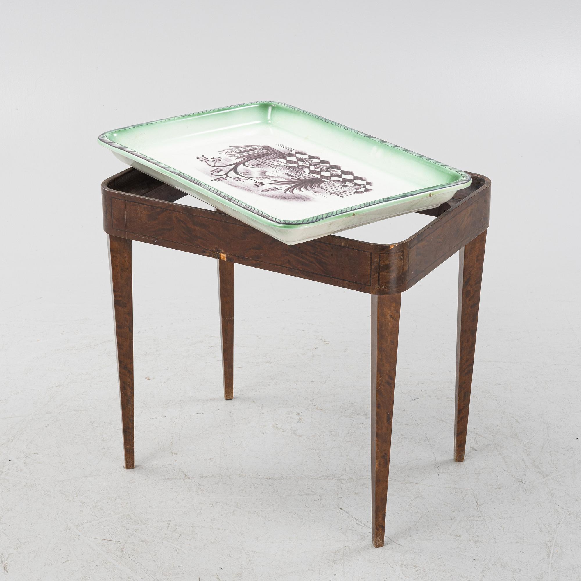 Arthur Percy, tebord, flintgods, Gefle Porslinsfabrik. Målarsignatur ...